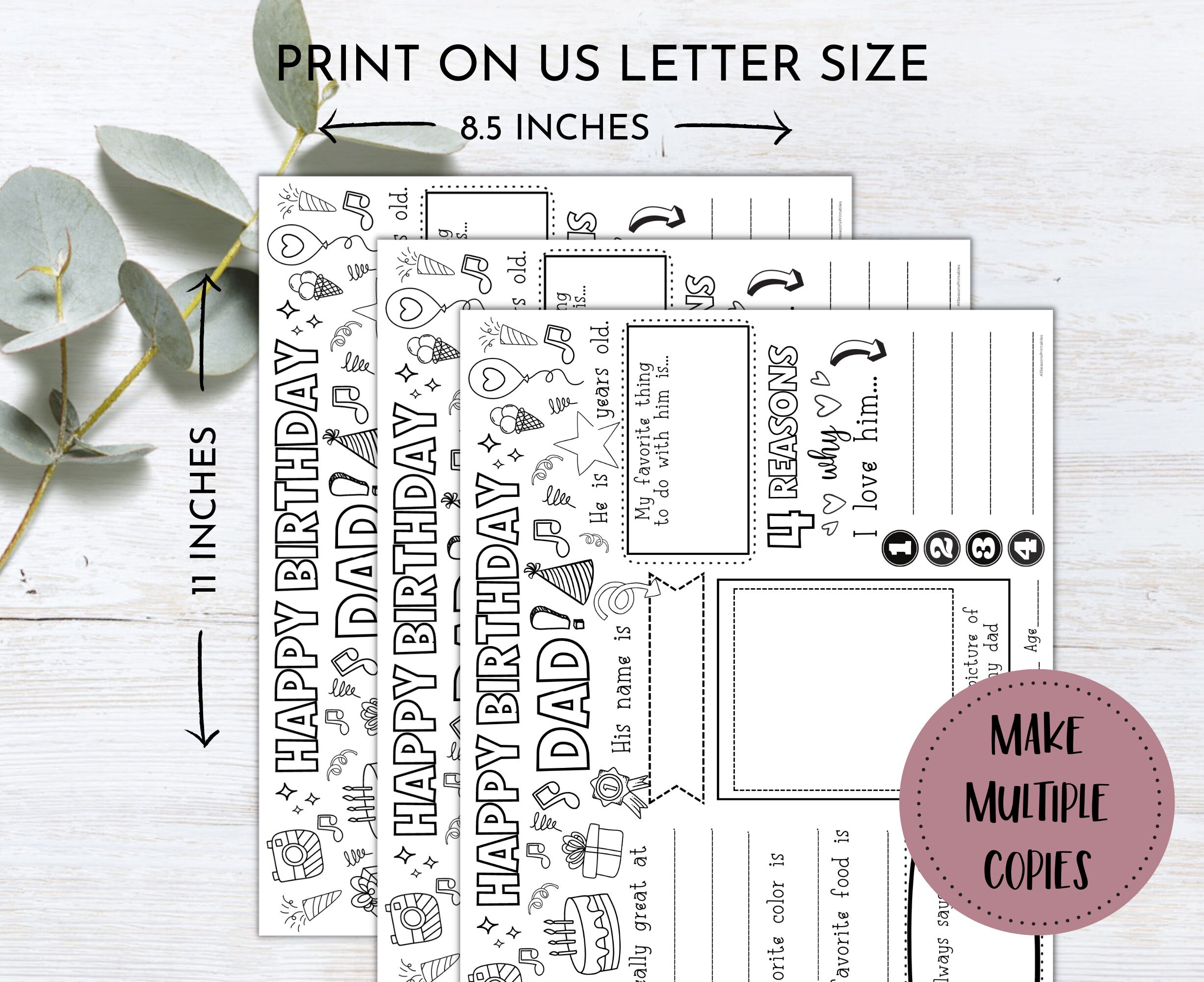 Happy Birthday Dad Coloring Page Happy Birthday Dad Placemat - Etsy ...