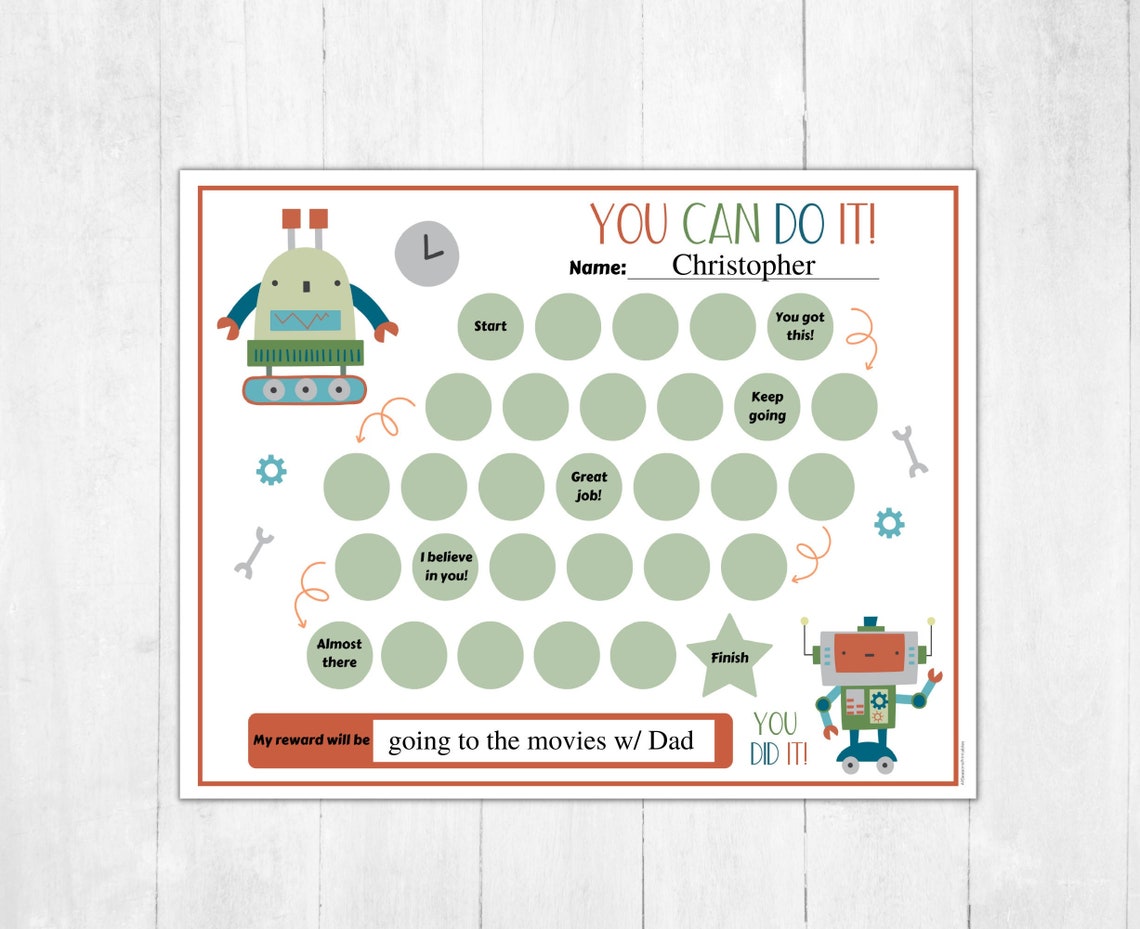 Reward Chart for Kids Editable Reward Chart Robots - Etsy