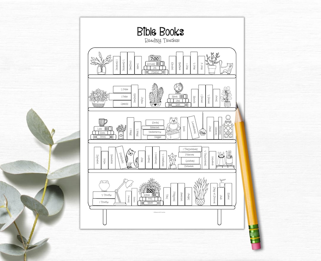 Bible Bookshelf Coloring Printable | Bible Book Tracker Printable | 365 ...