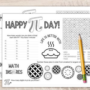 National Pi Day | Pi Day Printable Placemat | Pi Day Activity for Kids ...
