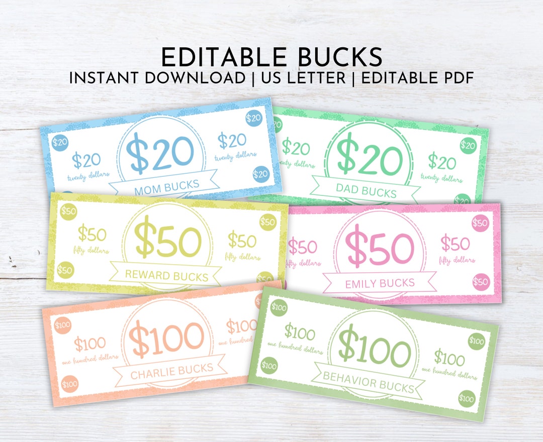 EDITABLE Mom Bucks Printable | Reward Bucks | Good Behavior Bucks ...