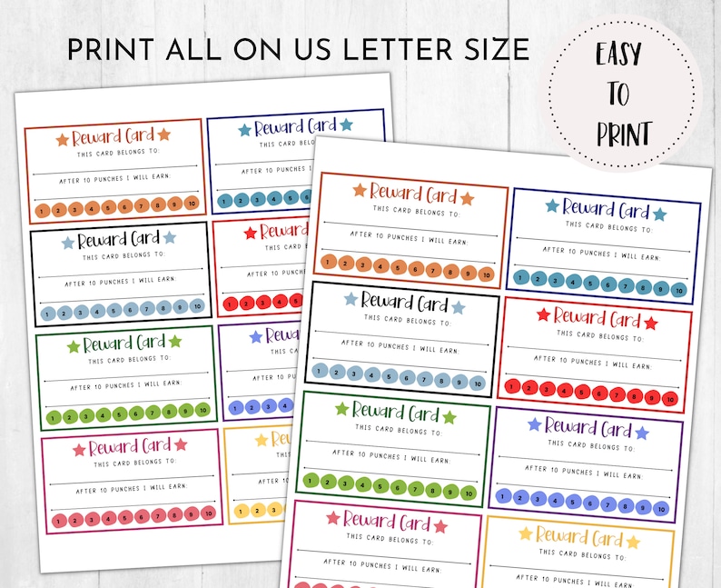 Editable Reward Punch Cards Printable Punch Cards - Etsy
