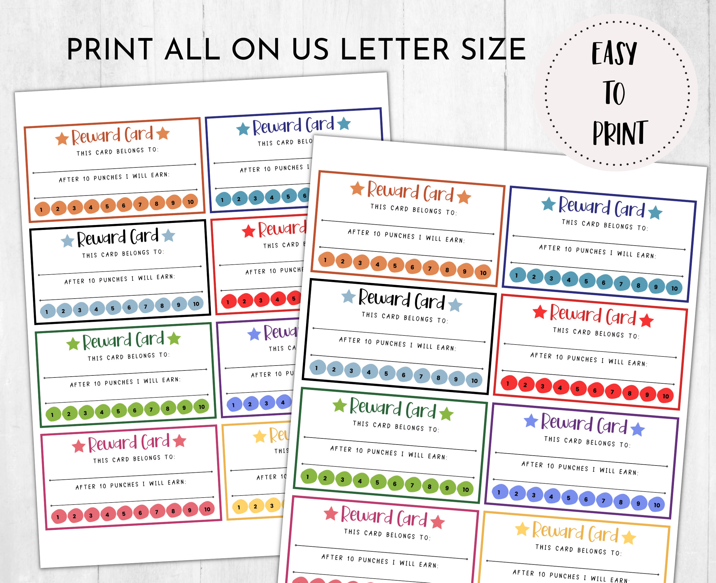 Editable Reward Punch Cards | Printable Punch Cards | Printable Reward ...