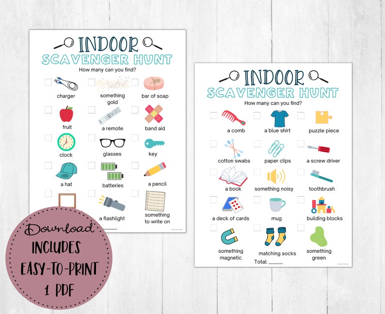 Indoor Scavenger Hunt Printable Indoor Activity for Kids - Etsy