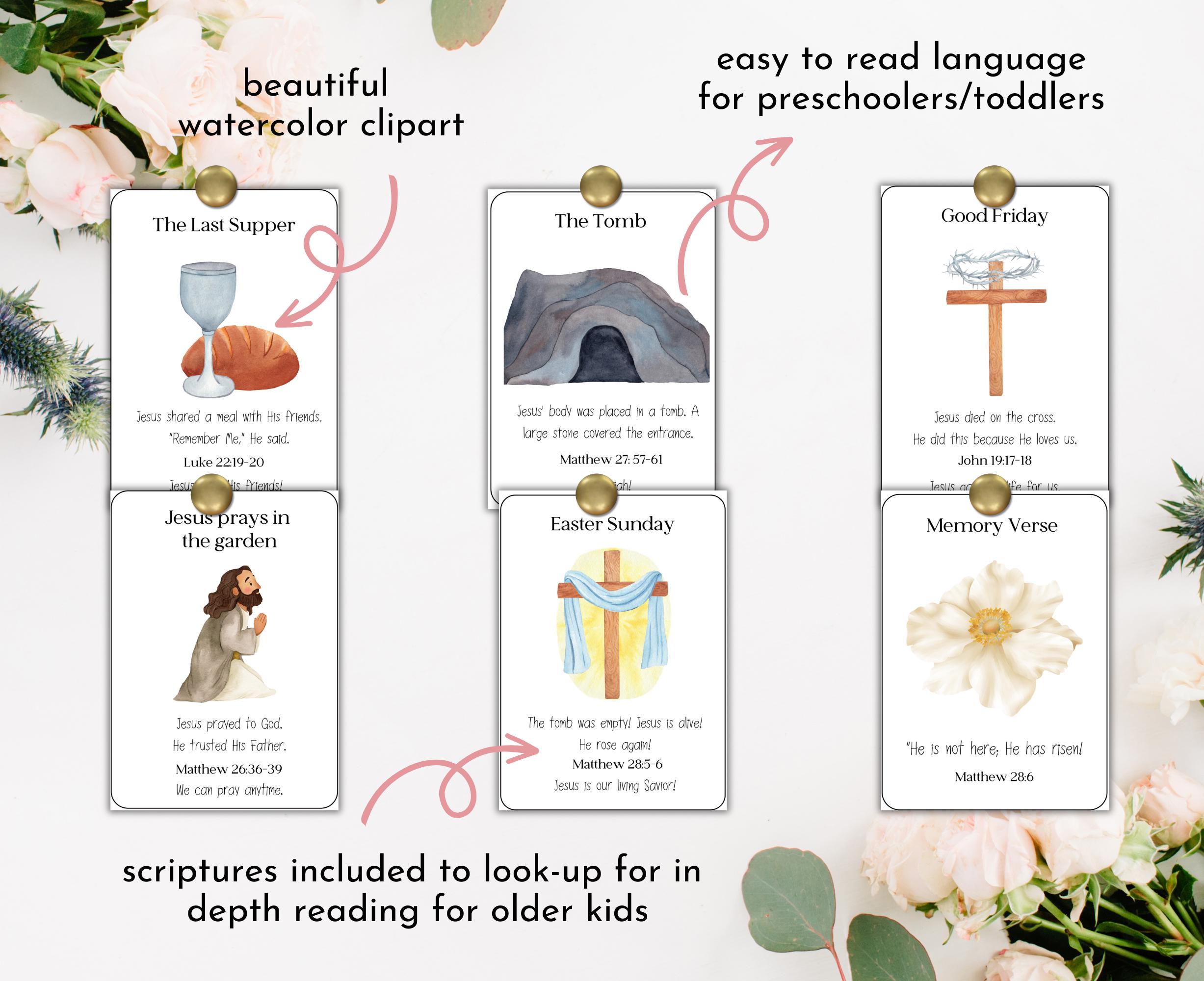 Easter Story Cards for Kids, Easter Nativity Countdown, Christian Holy ...