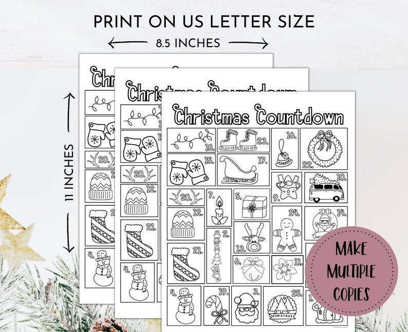Christmas Calendar Countdown Printable Christmas Advent - Etsy