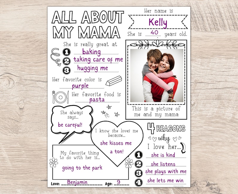 All About My Mom Printable | Mothers Day Gift Questionnaire | Birthday ...