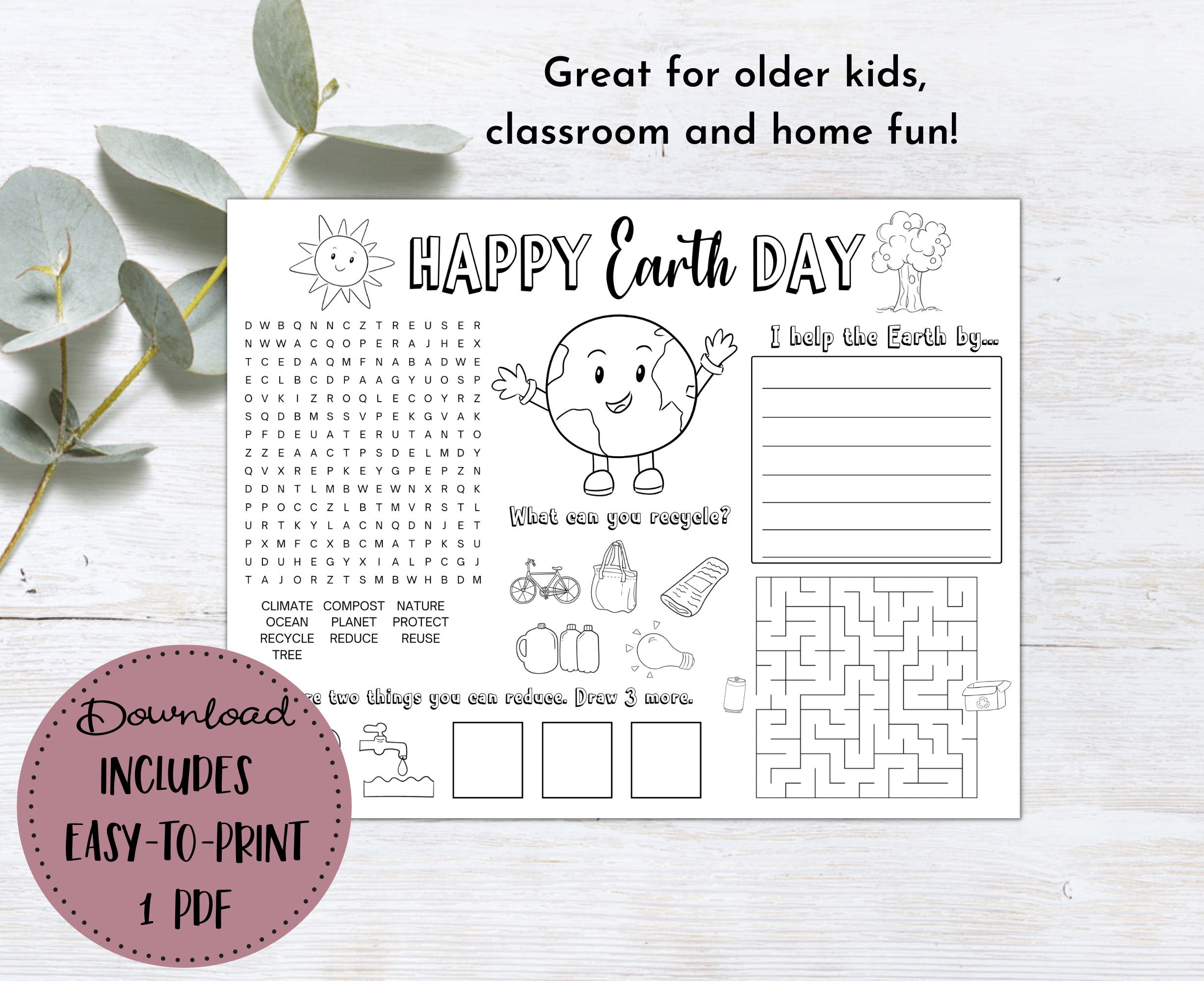 Earth Day Placemat Activities | Printable Earth Day Worksheet | Earth ...