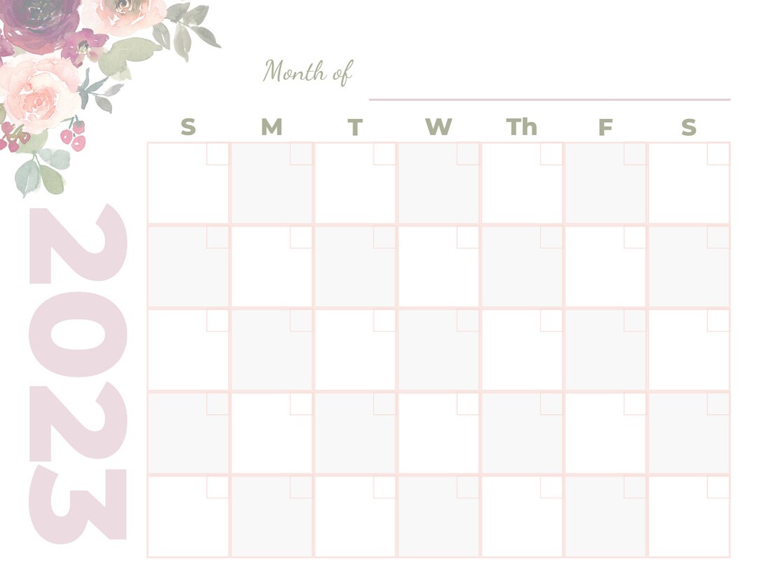 Monthly Calendar Template: Blush Floral Watercolor - Etsy
