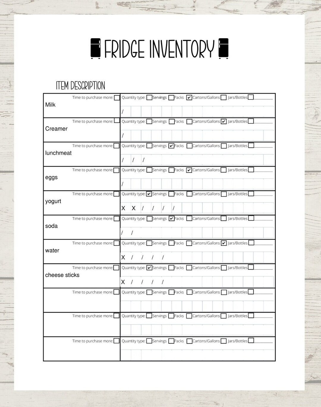Fillable Fridge Inventory - Etsy