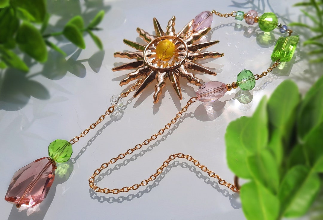 Handmade Suncatcher Window Decor With Sun, Hanging Glass Lightcatcher ...