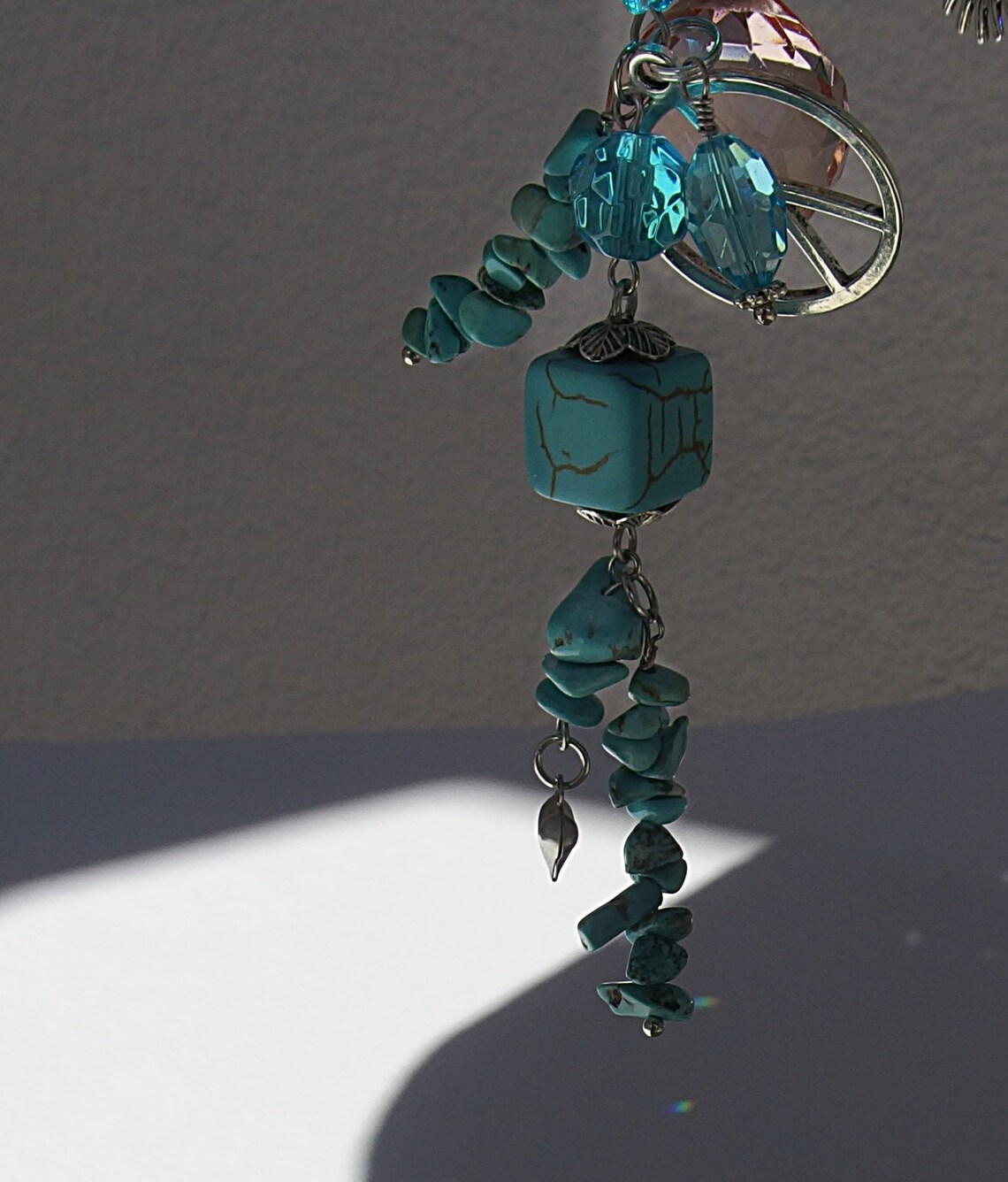 Suncatcher Heart With Turquoise Gemstones, Lightcatcher With Peace Sign ...