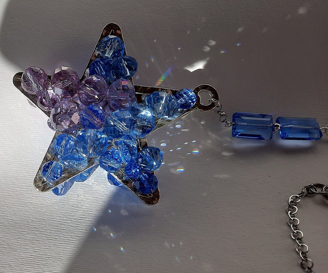 Blue Crystal Star Suncatcher: Silver Boho Rainbow Maker - Etsy