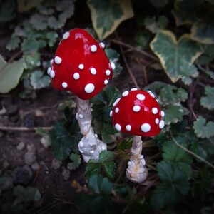 Handcrafted Mushrooms Pick, Pair of 2 Realistic Shrooms Stick, Amanita ...