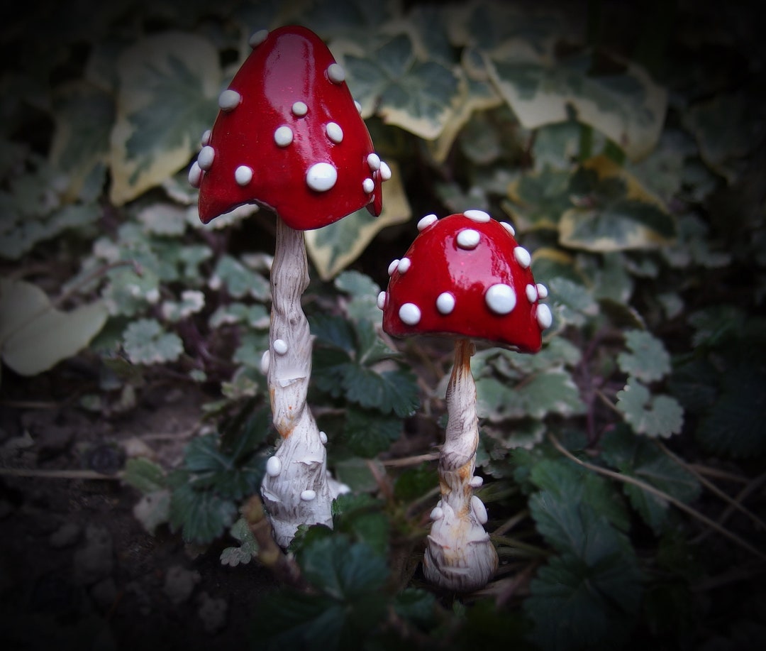 Handcrafted Mushrooms Pick, Pair of 2 Realistic Shrooms Stick, Amanita ...