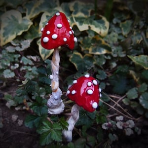 Handcrafted Mushrooms Pick, Pair of 2 Realistic Shrooms Stick, Amanita ...