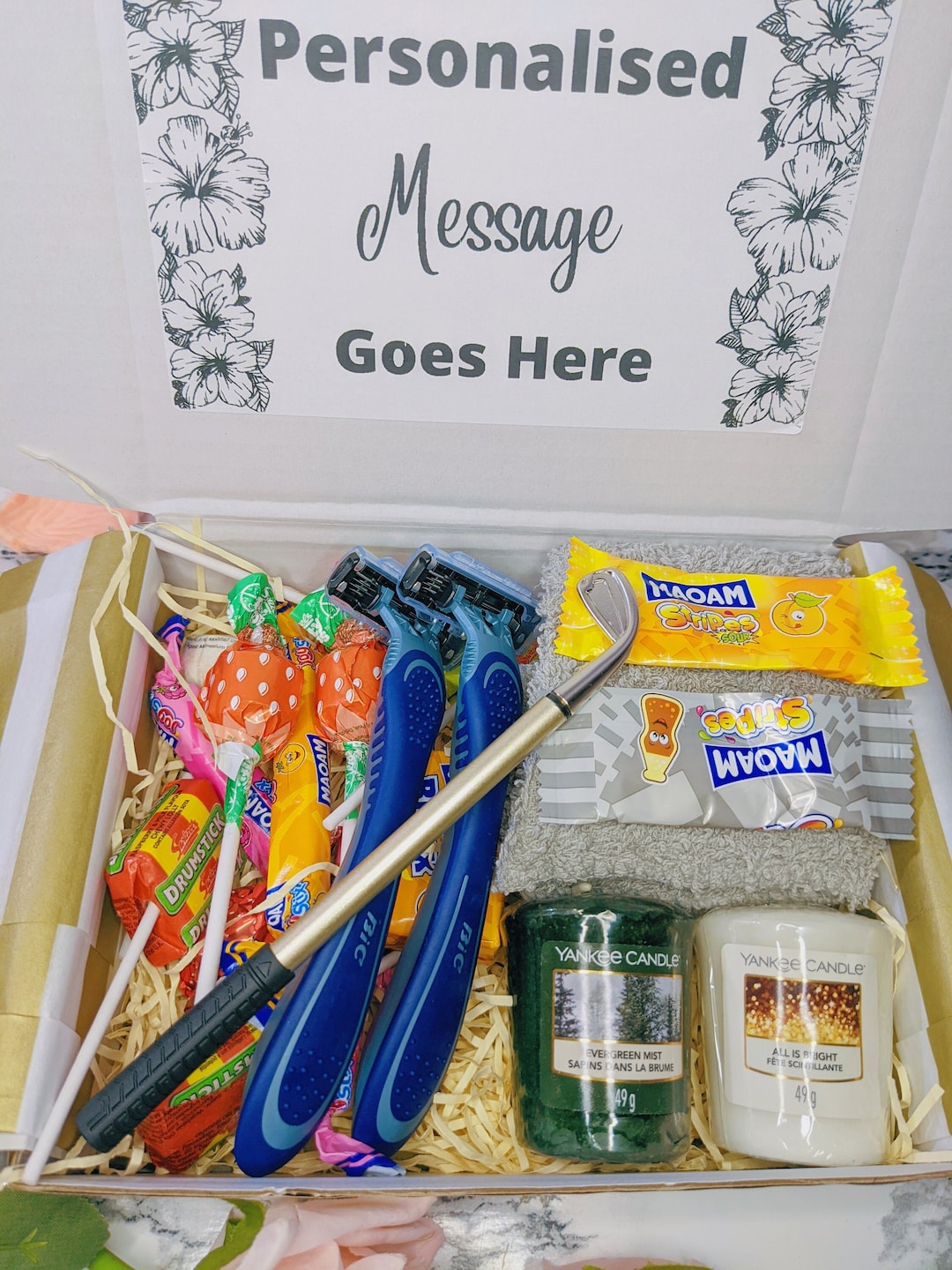 Men Personalised Gift Box Mens Gift Hamper Yankee Candle Sweets Gift ...