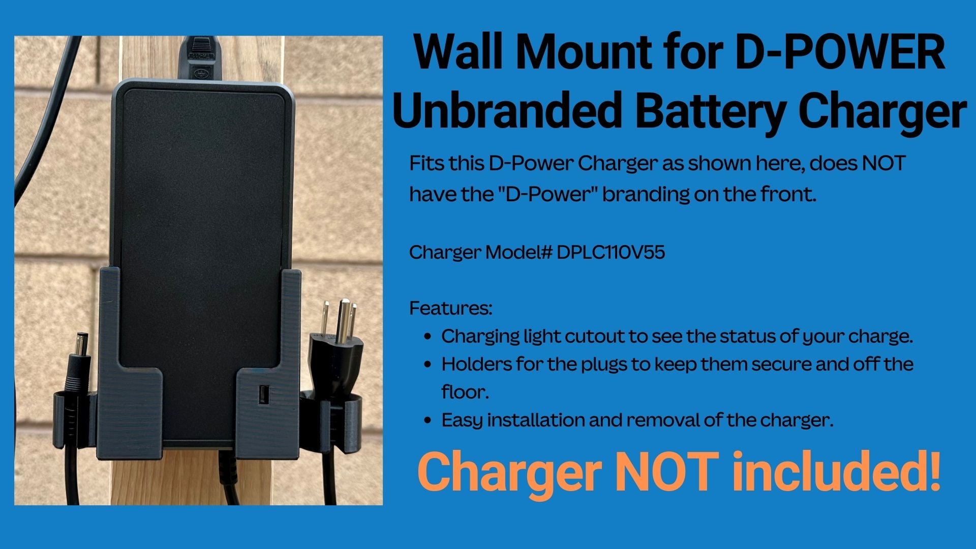 Wall Mount for D-POWER Unlabeled Ebike Battery Charger for Lectric XP ...