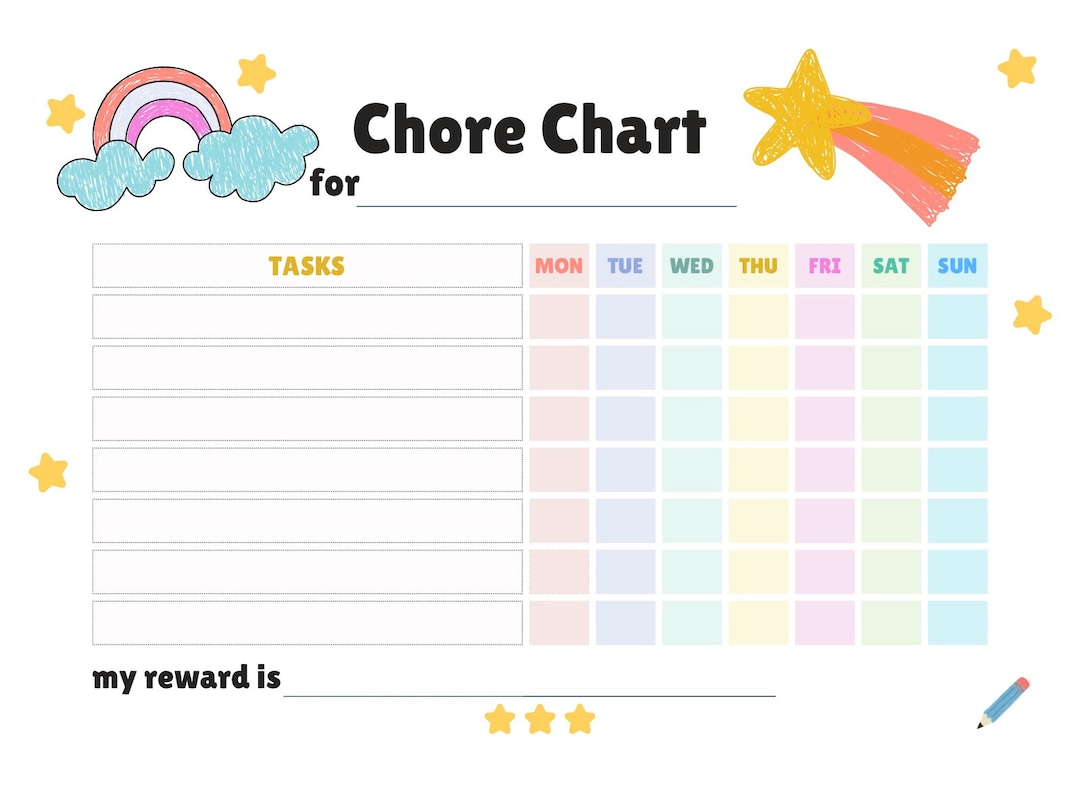 Kid's Weekly Chore Chart/ Pastel Colorful Kid's Chore Chart - Etsy
