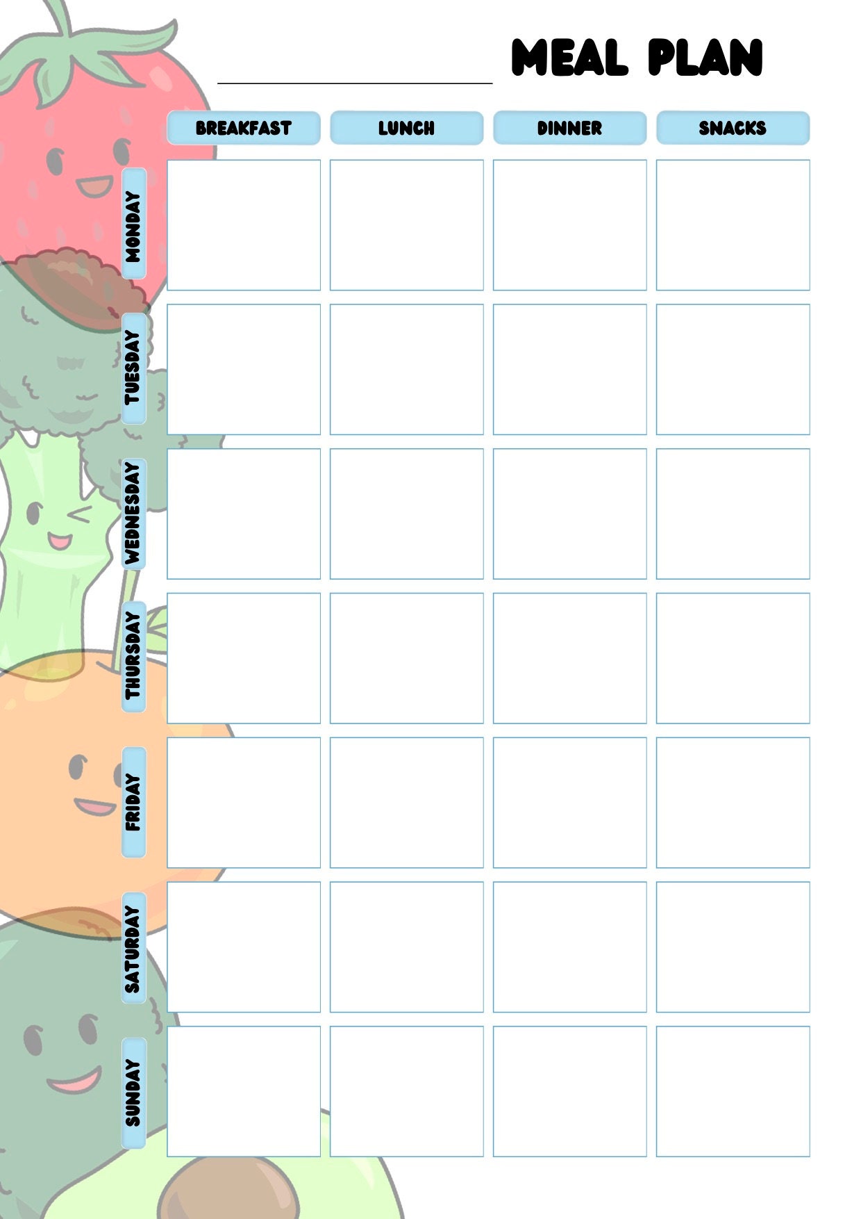 Kid's Meal Plan and Food Log/ Solid Foods Tracker/ Children's Food ...