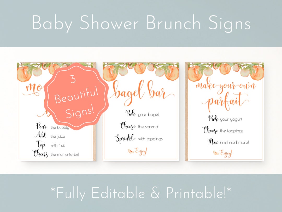 Sweet Peach Baby Shower Brunch Signs, Editable & Printable - Etsy
