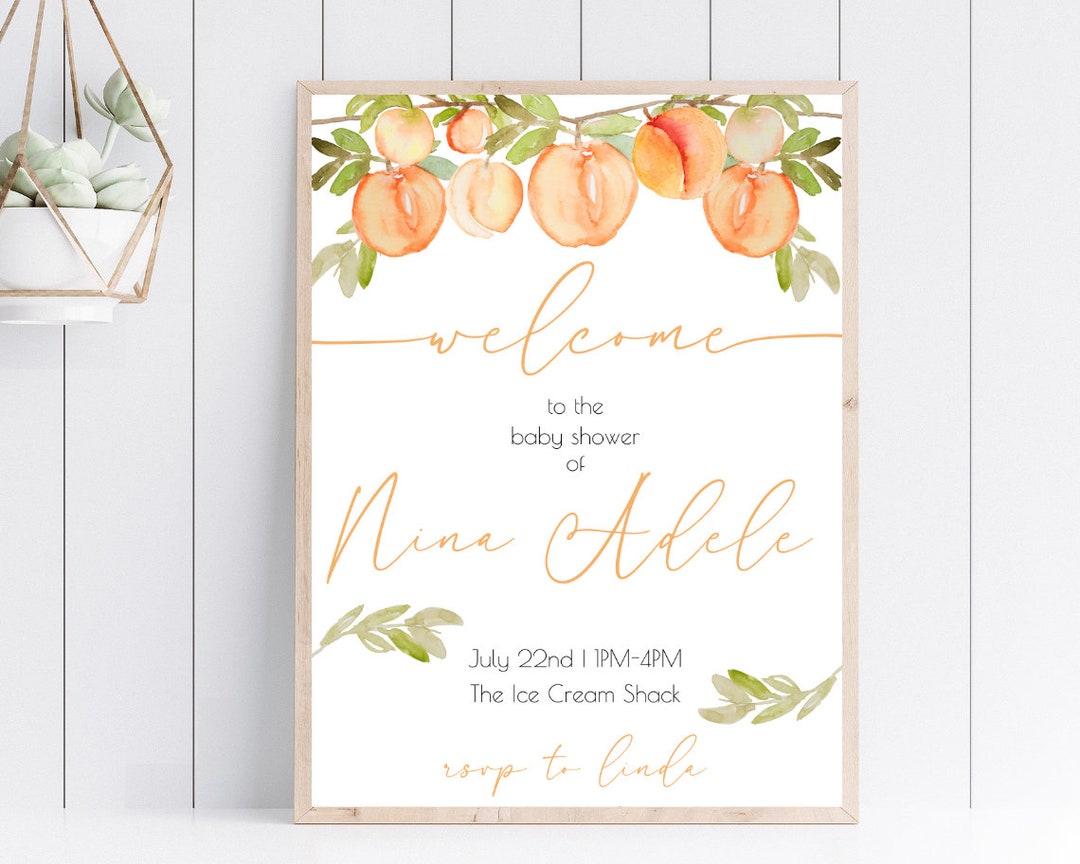 Baby Shower Welcome Sign * Peach Theme Baby Shower * Sweet as a Peach ...