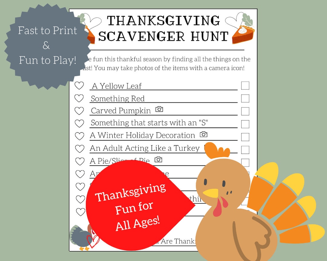 Thanksgiving Themed Scavenger Hunt for Kids Printable - Etsy
