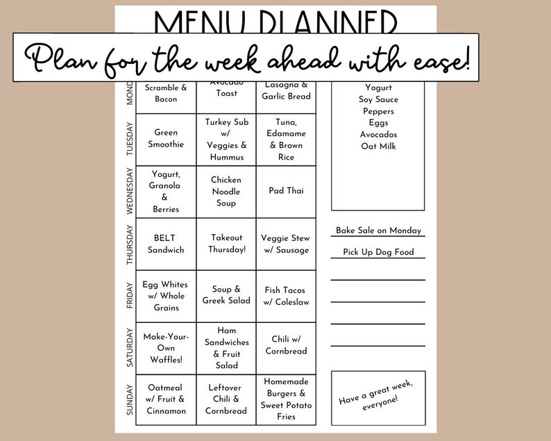 7 Day Printable Meal & Menu Planner - Etsy Australia
