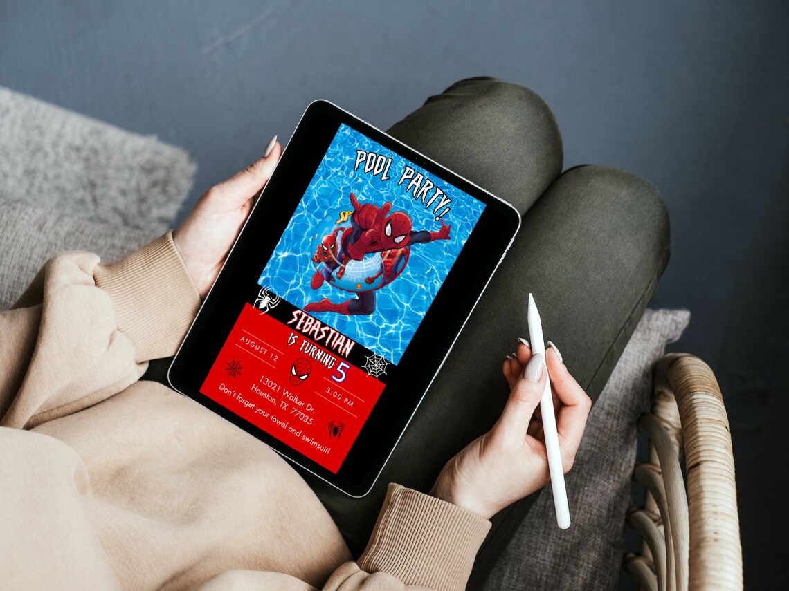 Spiderman Pool Party Invitation /summer Splash / Spiderman Birthday ...