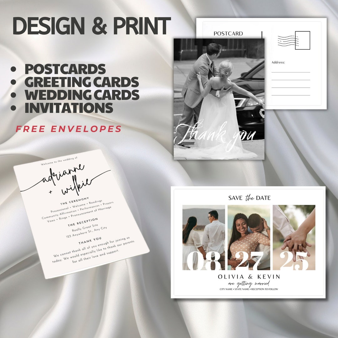 PRINTED Personalized Postcards, Pack of 10 Free Envelopes, Wedding ...