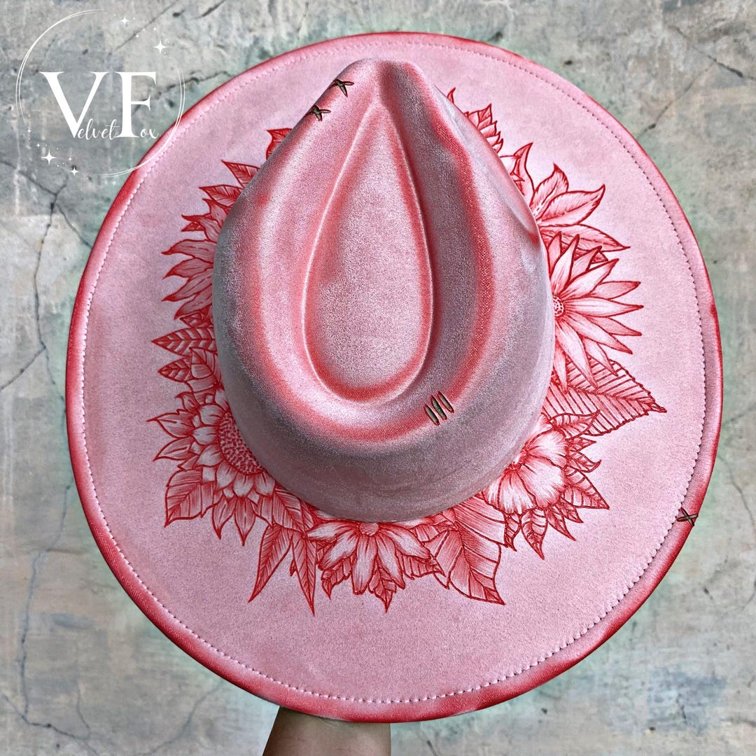 Texas Wildflowers Hand Burned Western Style Womens Rancher Extra Wide Brim Cowgirl Ready to Ship ...