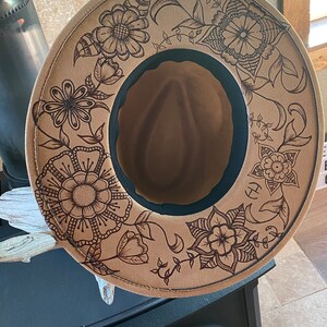 Hidden Gem's Womens Rancher Western Hand Burned Made to Order Cowgirl Extra Wide Brim ...