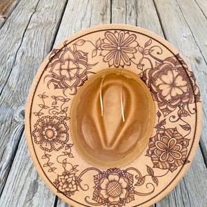 Hidden Gem's Womens Rancher Western Hand Burned Made to Order Cowgirl Extra Wide Brim ...