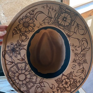 Hidden Gem's Womens Rancher Western Hand Burned Made to Order Cowgirl Extra Wide Brim ...