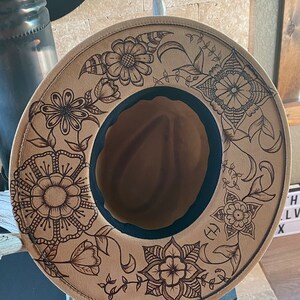 Hidden Gem's Womens Rancher Western Hand Burned Made to Order Cowgirl Extra Wide Brim ...