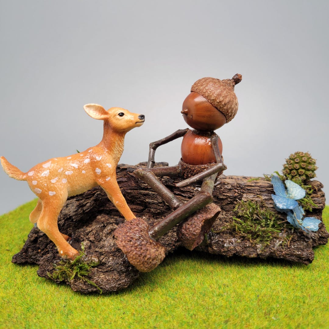 Oakie Acorn Elf, Keeper of the Forest, Befriending a White-tail Fawn. A ...