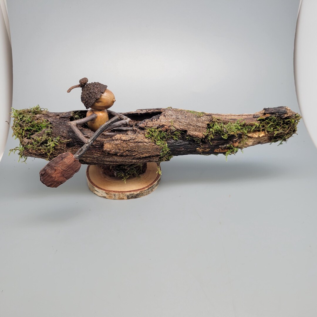 Oakie Acorn Elf, Rowing in a Nature-made Canoe. A Lovely, Whimsical ...
