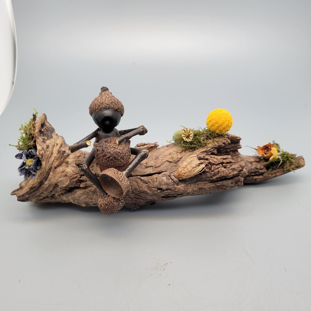 Oakie Acorn Elf, Sitting on a Log, Beating on His Drum. "the Sounds of ...