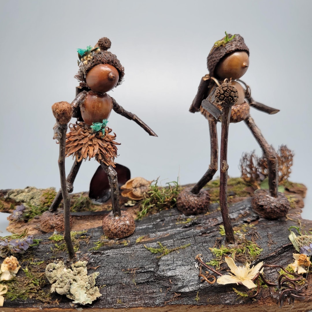 Oakie Acorn Elves Enjoying Nature Together. A Fantasy Art Figurine for ...