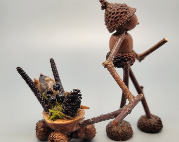 Oakie Acorn Elf Pulling His Wagon Loaded With His Bounty of Foraged ...