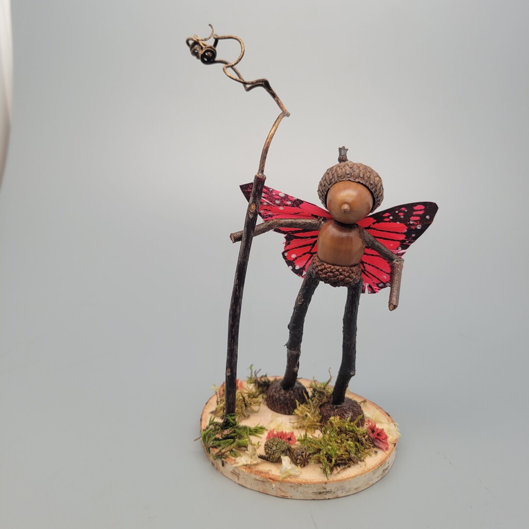 Oakie Acorn Elf, Butterfly Fairy Holding a Perch for Incoming ...