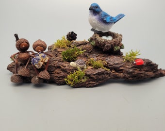 Oakie Acorn Elf Couple Sitting on a Log, Talking. A Figurine That Would ...