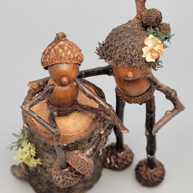 Oakie Acorn Elf Grama Sharing Nature With a Child. Whimsical Acorn ...