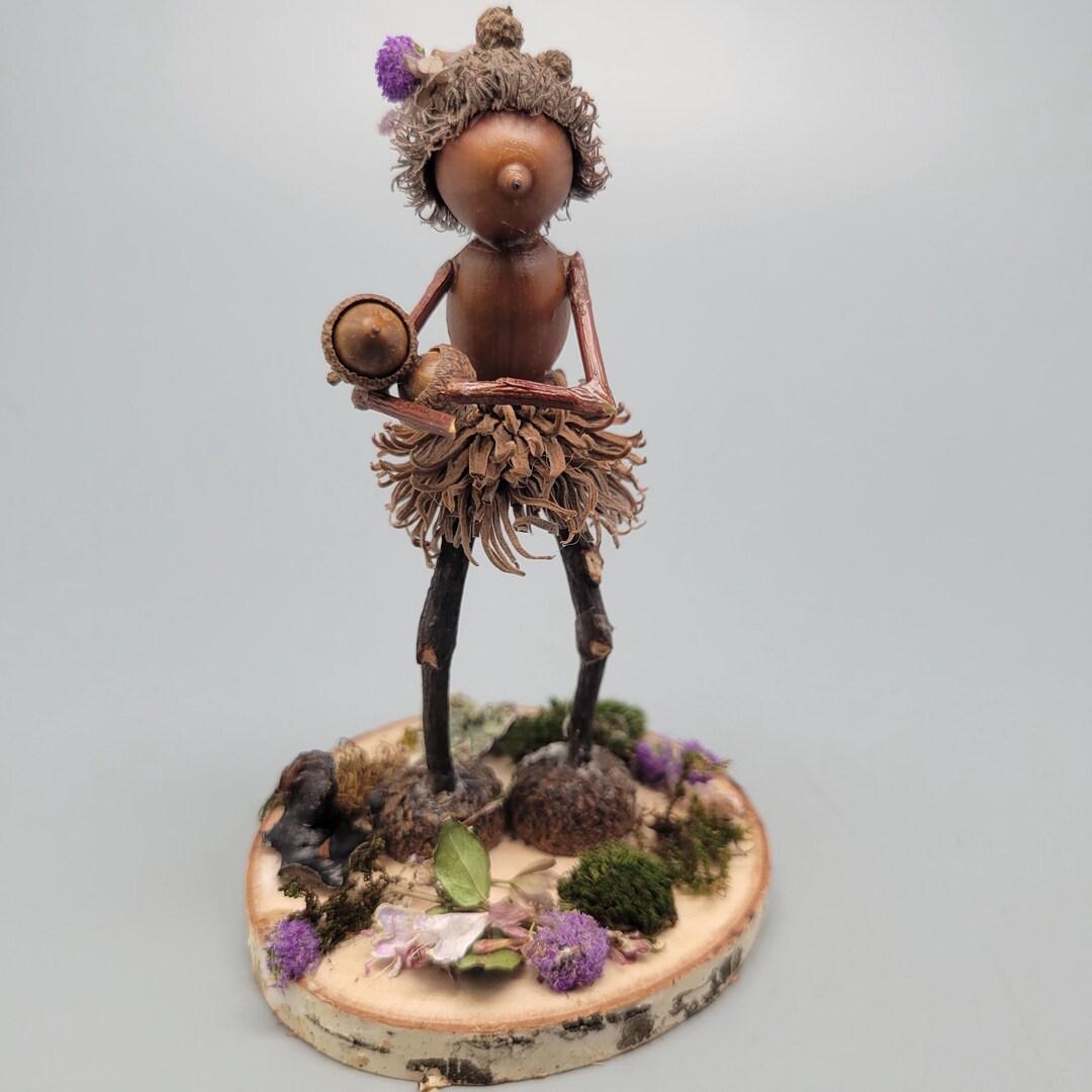 Oakie Acorn Elf Holding Her Newborn Baby. A Fantasy Art Figurine That ...