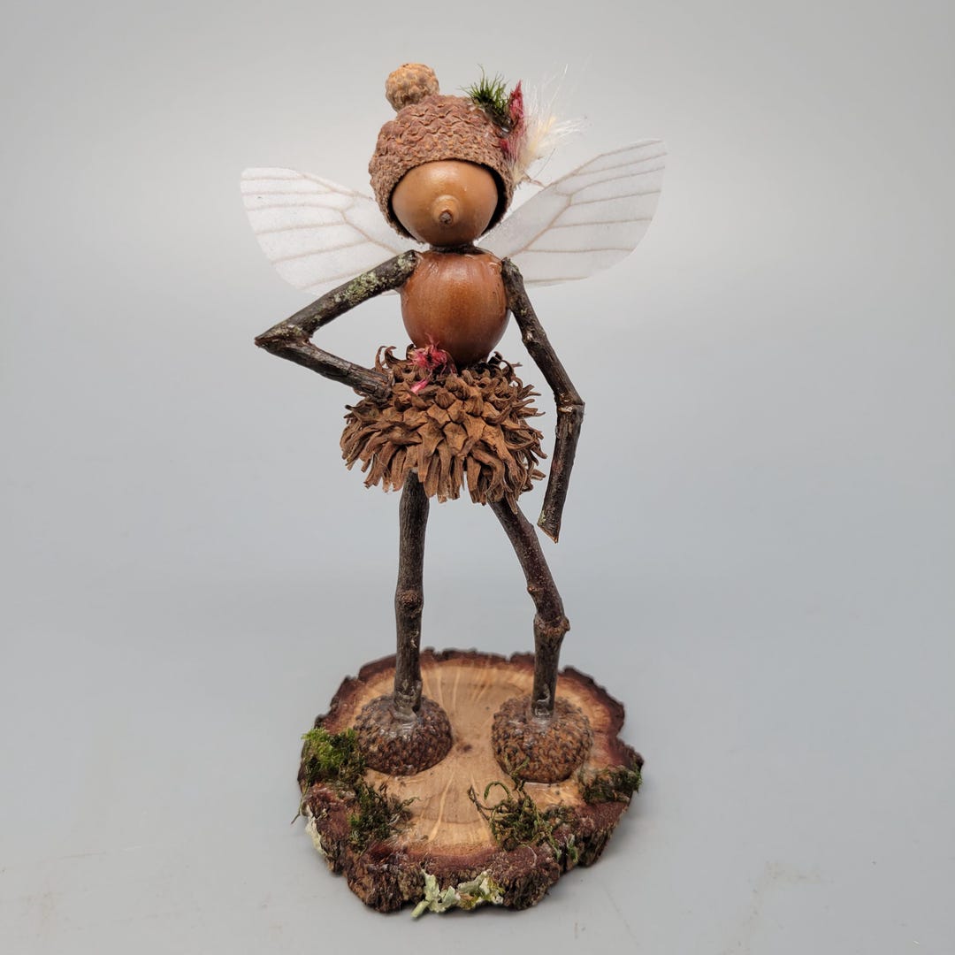 Oakie Acorn Fairy With Clear White Wings. A Whimsical, Acorn Figurine ...
