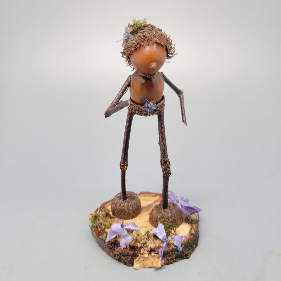Oakie Acorn Elf. Fantasy Art, Acorn Figurine, Purple, Live Moss ...