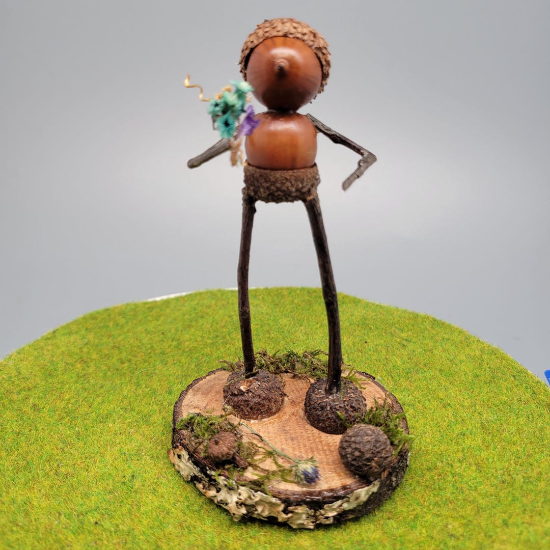 Oakie Acorn Elf Holding a Bouquet of Wildflowers for His Sweetie. A ...