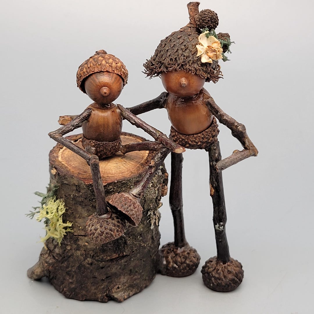 Oakie Acorn Elf Grama Sharing Nature With a Child. Whimsical Acorn ...