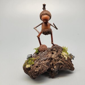 A Young Acorn Oakie, Climbing, in Nature. A Whimsical, Acorn Figurine ...