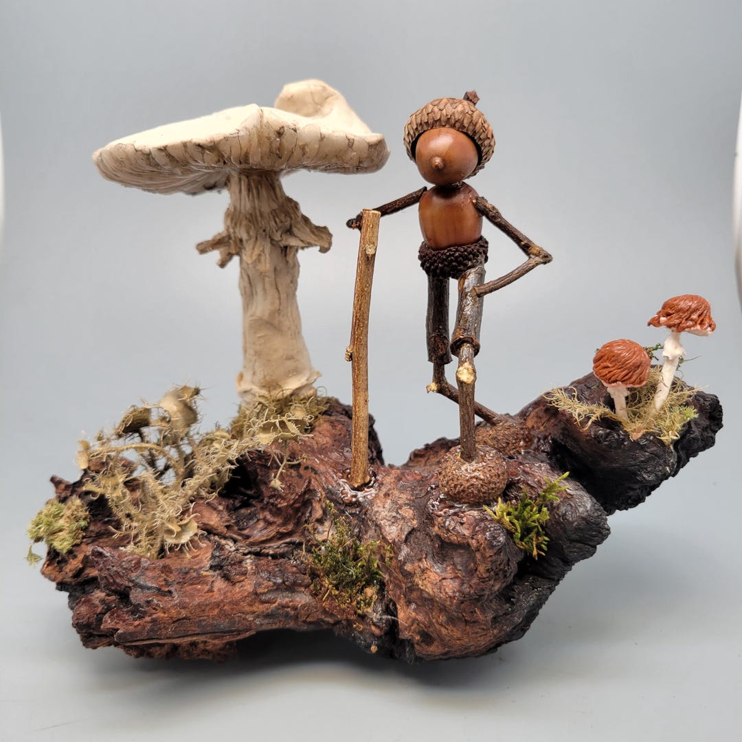 Oakie Acorn Elf Walking Thru Nature. Acorn Figurine, Mushroom ...